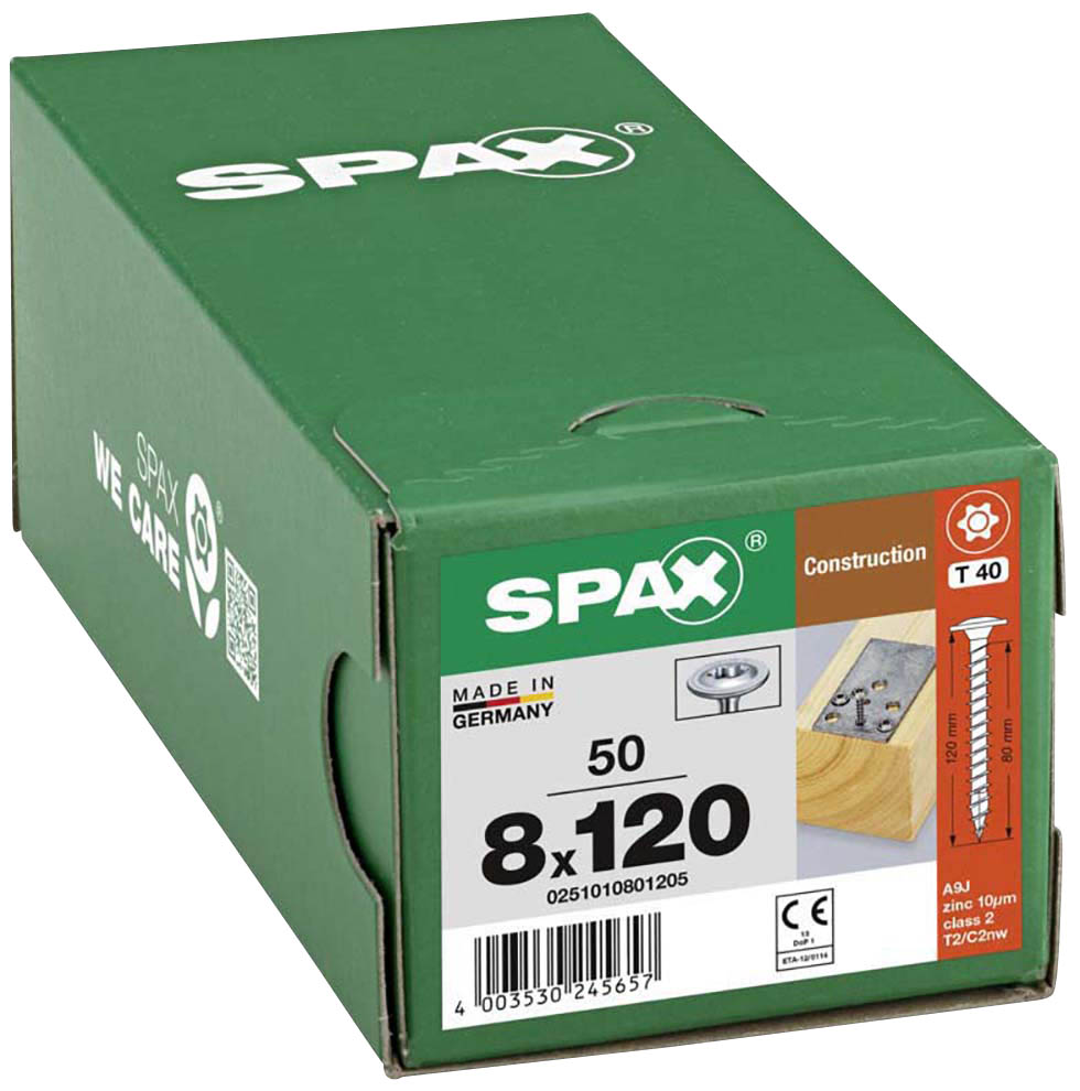 SPAX® Holzbauschrauben T40 Tellerkopf WIROX 8 mm x 120 mm, 50 St. | office discount