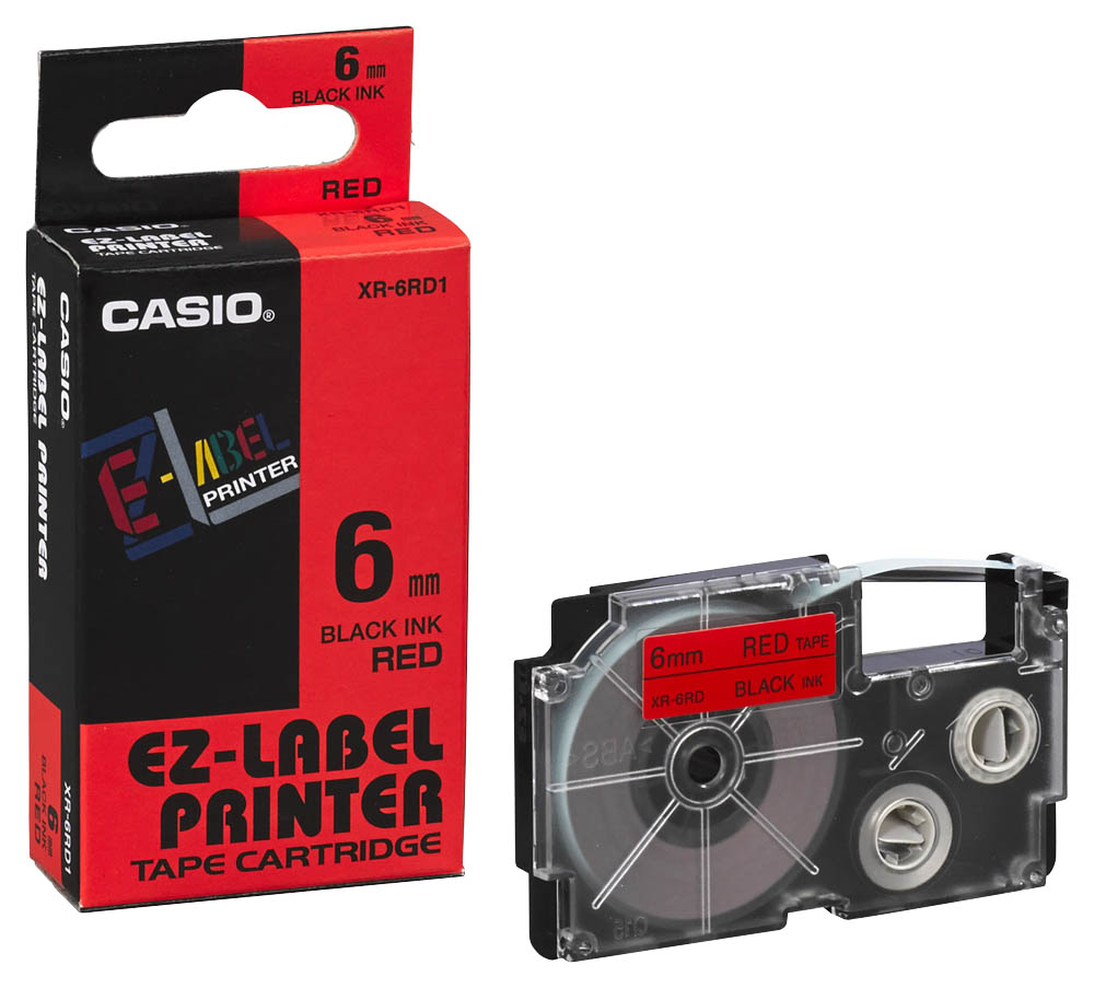 CASIO Schriftband XR-6RD XR-6RD1, 6 mm schwarz auf rot | office discount